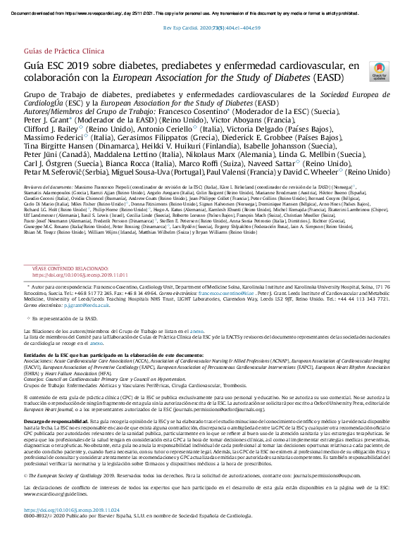(PDF) Guía ESC 2019 sobre diabetes, prediabetes y enfermedad ...