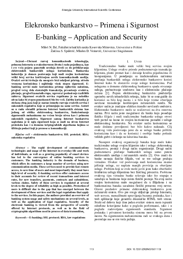 (PDF) Elekronsko bankarstvo – Primena i Sigurnost