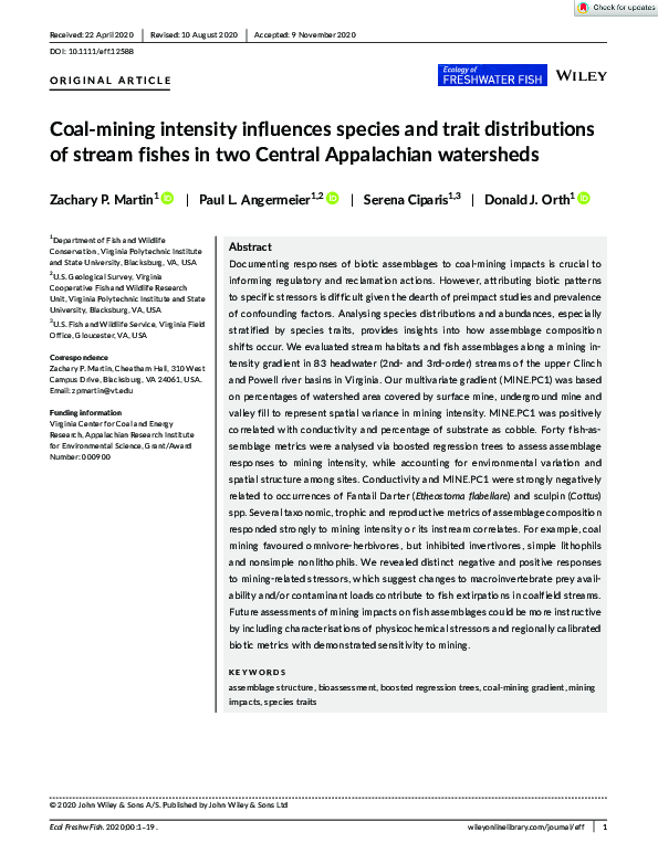 (PDF) Coal‐mining intensity influences species and trait distributions ...