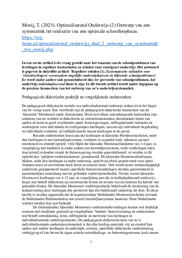 (PDF) Mooij, T. (2025). Optimaliserend Onderwijs (2). Ontwerp van een ...