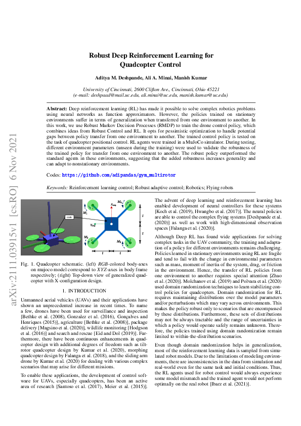 Robust Deep Reinforcement Learning for Quadcopter Control