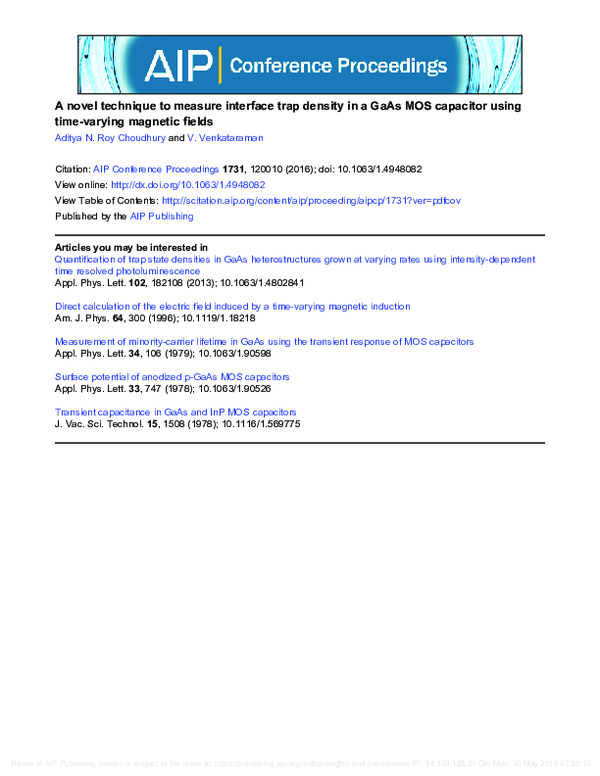 (PDF) A novel technique to measure interface trap density in a GaAs MOS ...