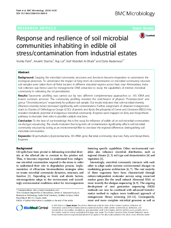 (PDF) Response and resilience of soil microbial communities inhabiting in edible oil stress ...