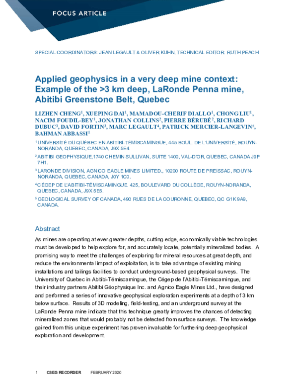 (PDF) Applied geophysics in a very deep mine context: Example of the >3 ...