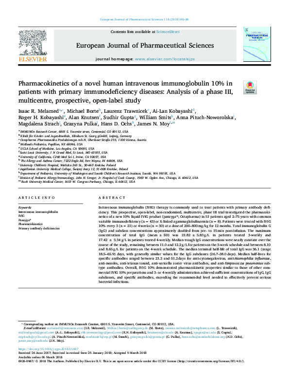 (PDF) Pharmacokinetics of a novel human intravenous immunoglobulin 10% ...