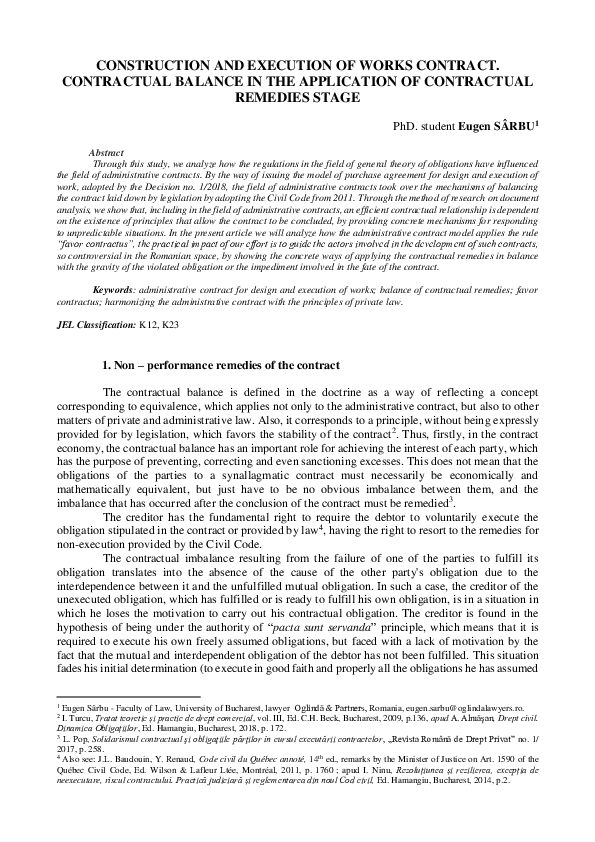 (PDF) Construction and Execution of Works Contract. Contractual Balance ...
