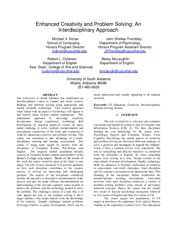 (PDF) Enhanced Creativity and Problem Solving: An Interdisciplinary ...