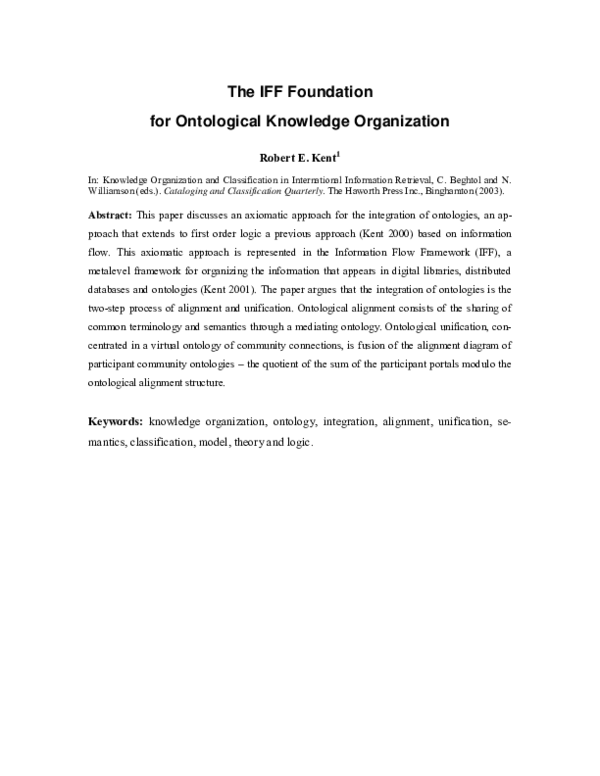 (PDF) The IFF Foundation for Ontological Knowledge Organization
