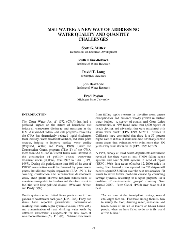 (PDF) MSU-WATER: A New Way of Addressing Water Quality and Quantity ...