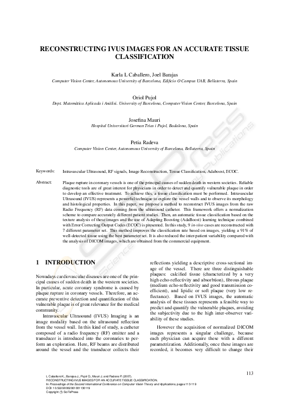 (PDF) Reconstructing ivus images for an accurate tissue classification