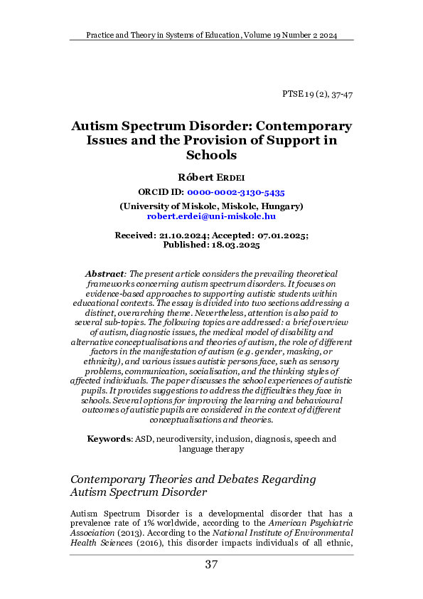 (PDF) Autism Spectrum Disorder: Contemporary Issues and the Provision ...