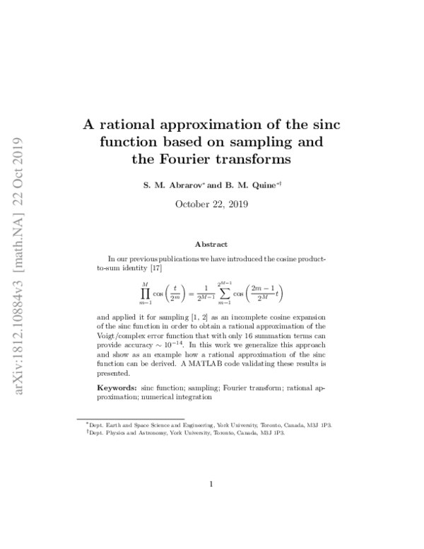 (PDF) A rational approximation of the sinc function based on sampling and the Fourier transforms