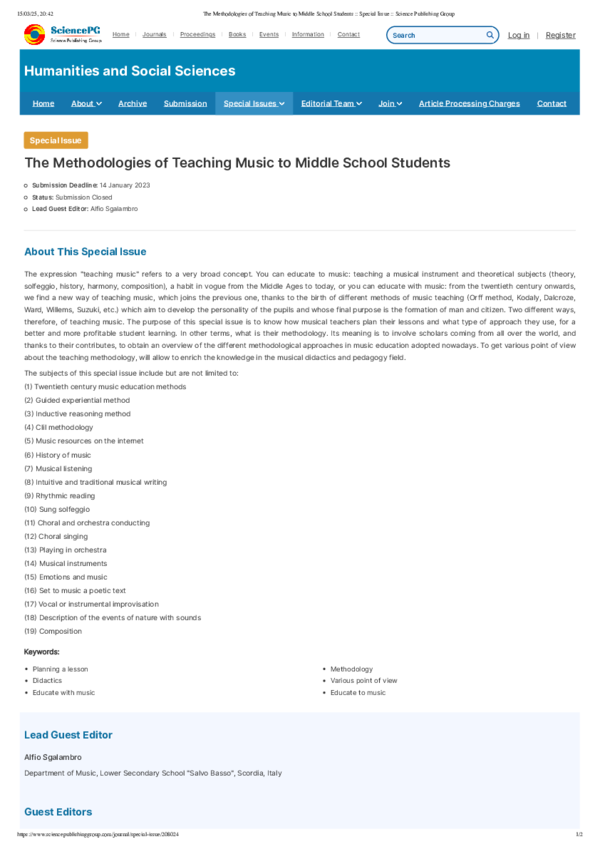 (PDF) The Methodologies of Teaching Music to Middle School Students