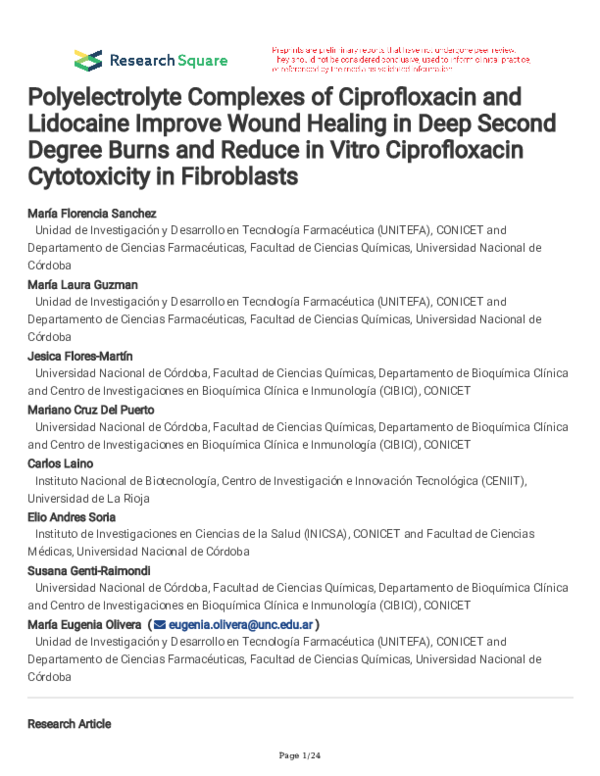 (PDF) Polyelectrolyte Complexes of Ciprofloxacin and Lidocaine Improve Wound Healing in Deep ...