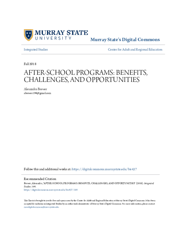 (PDF) After-School Programs: Benefits, Challenges, and Opportunities