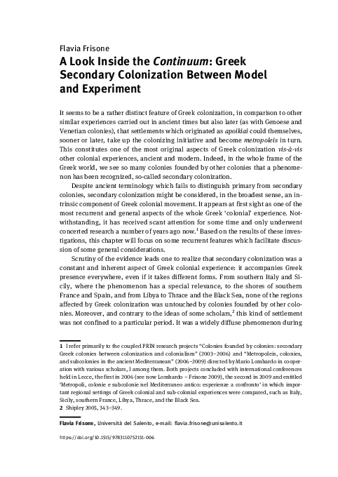 (PDF) A Look Inside the Continuum: Greek Secondary Colonization Between ...