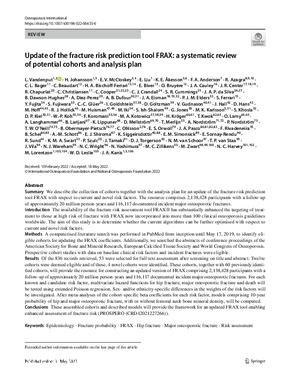 (PDF) Update of the fracture risk prediction tool FRAX: a systematic review of potential cohorts ...