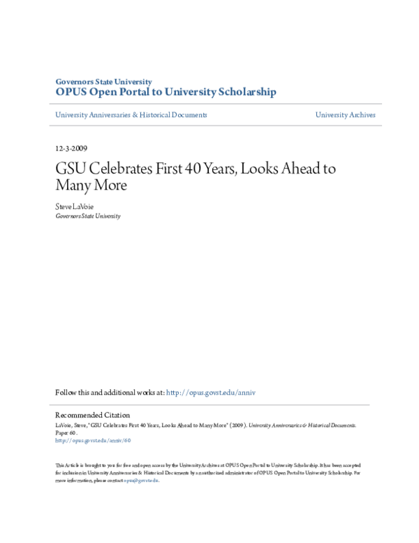 (PDF) GSU Celebrates First 40 Years, Looks Ahead to Many More