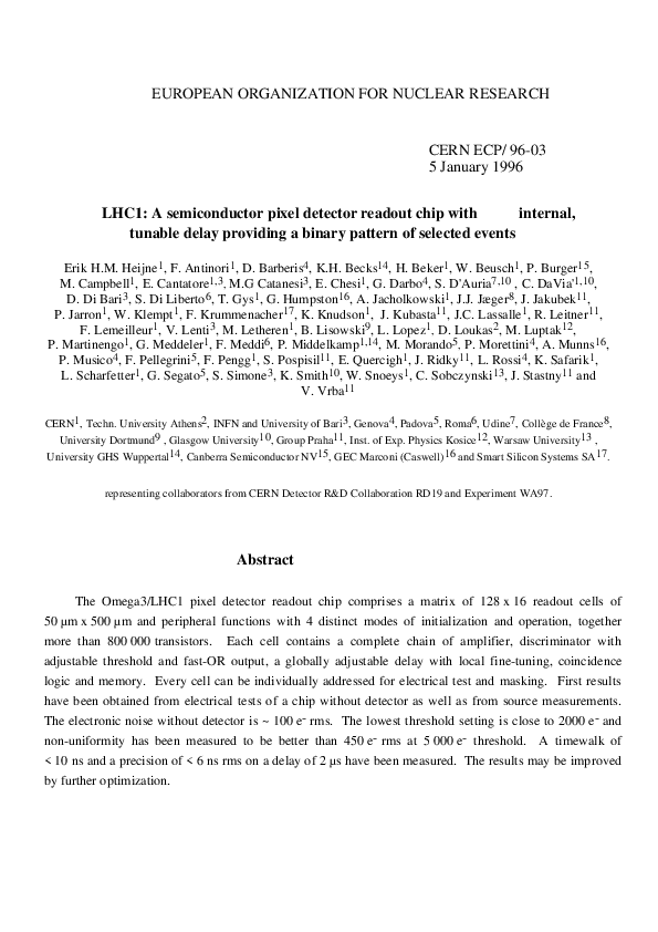 (PDF) LHC1: A semiconductor pixel detector readout chip with internal, tunable delay providing a ...