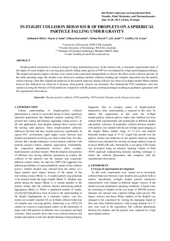 In-flight collision behaviour of droplets on a spherical particle ...