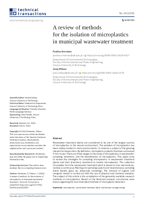 (PDF) A review of methods for the isolation of microplastics in ...