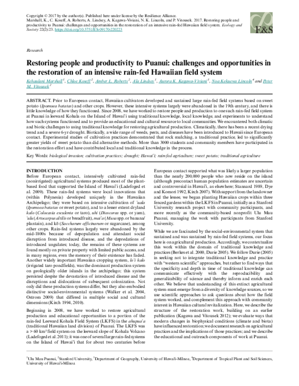 (PDF) Restoring people and productivity to Puanui: challenges and ...