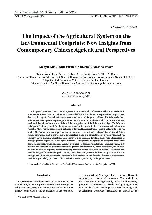 (PDF) The Impact of the Agricultural System on the Environmental ...