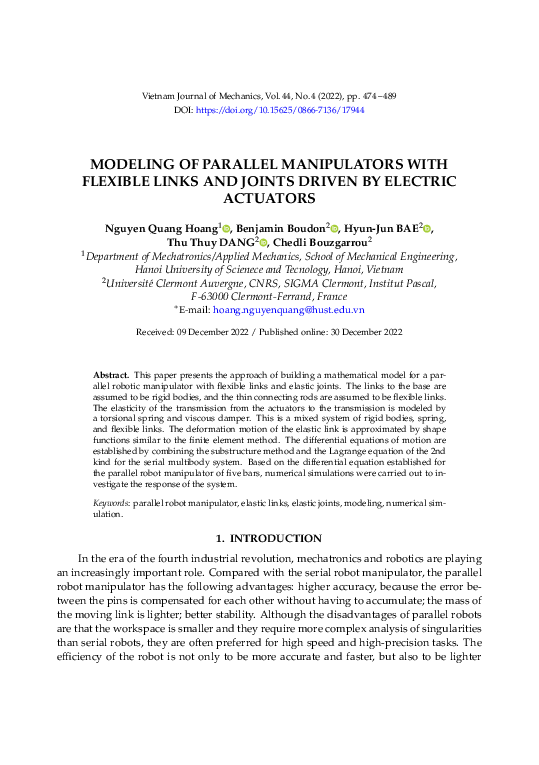 (PDF) Modeling of parallel manipulators with flexible links and joints driven by electric actuators