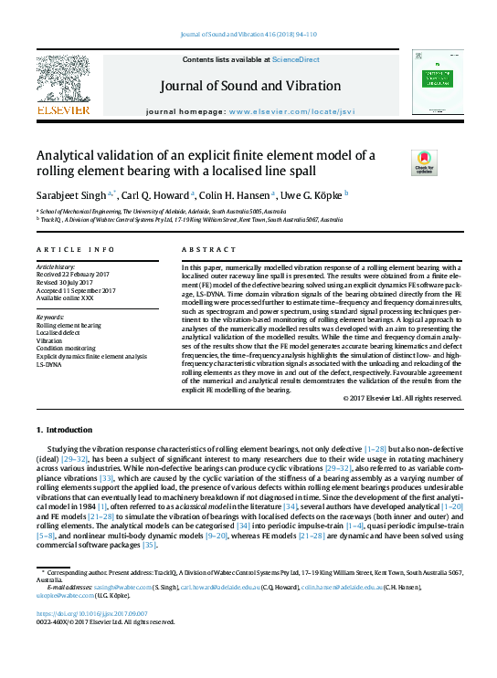 (PDF) Analytical validation of an explicit finite element model of a rolling element bearing ...