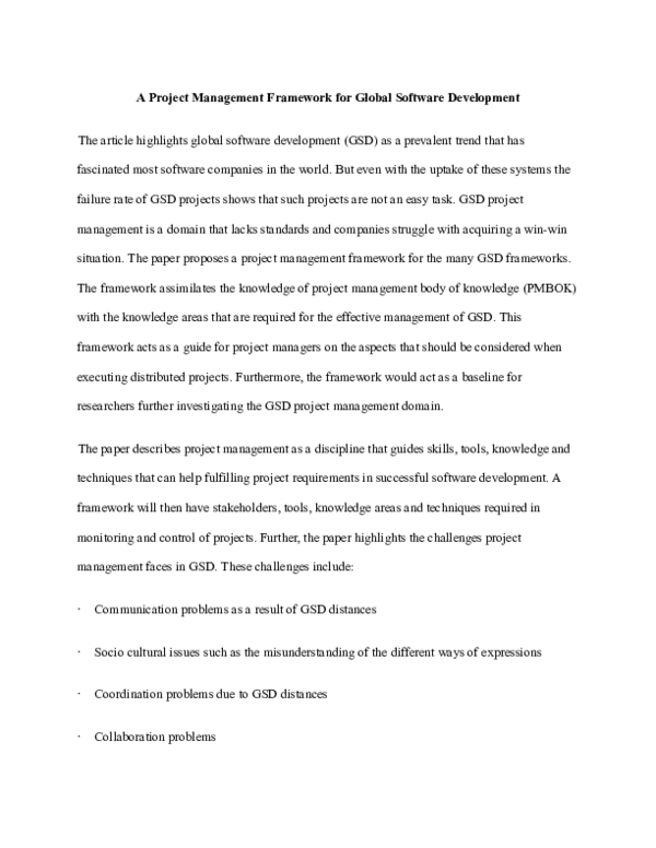 (PDF) A Project Management Framework for Global Software Development
