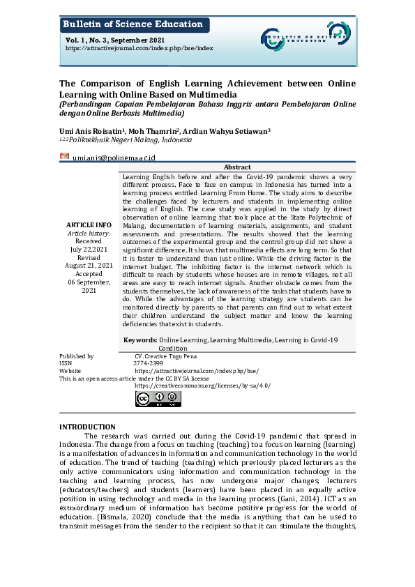 (PDF) The Comparison of English Learning Achievement between Online ...