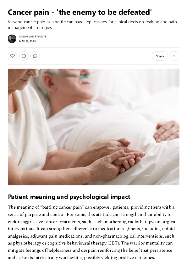 (PDF) Cancer pain - 'the enemy to be defeated'