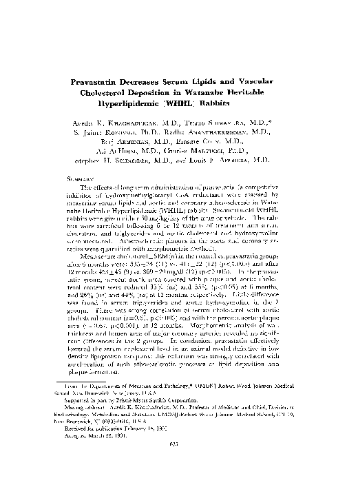 (PDF) Pravastatin Decreases Serum Lipids and Vascular Cholesterol ...