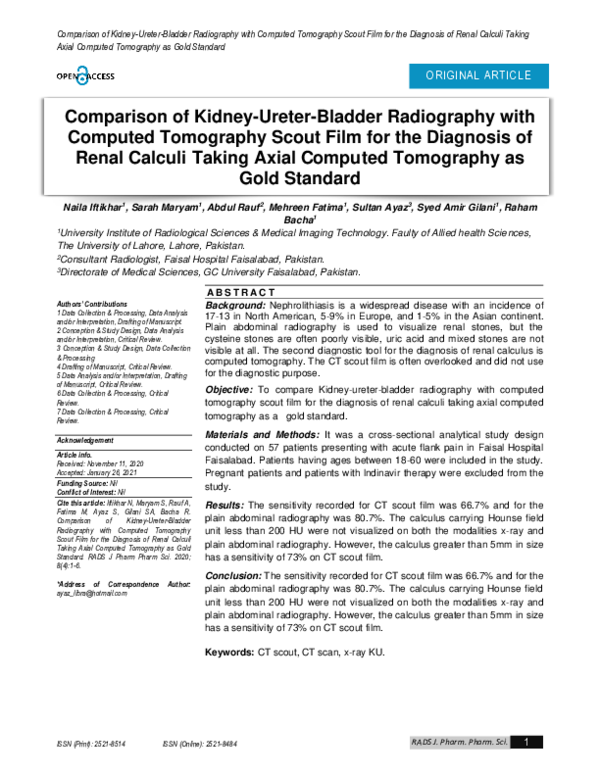 Comparison of Kidney-Ureter-Bladder Radiography with Computed ...