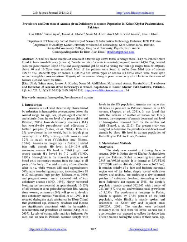 (PDF) Prevalence and Detection of Anemia (Iron Deficiency) in women ...