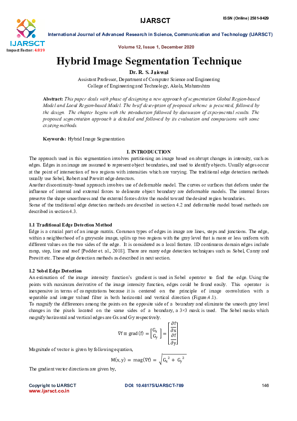 Pdf Hybrid Image Segmentation Technique