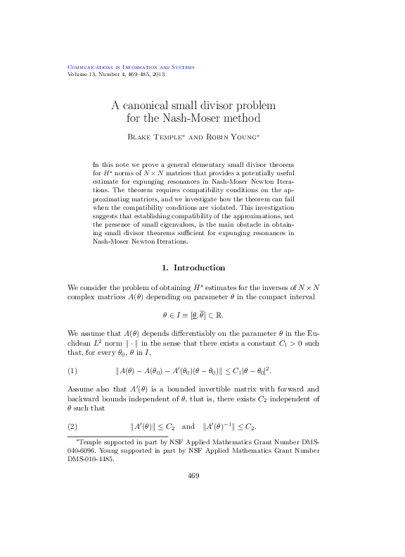 (PDF) A canonical small divisor problem for the Nash-Moser method