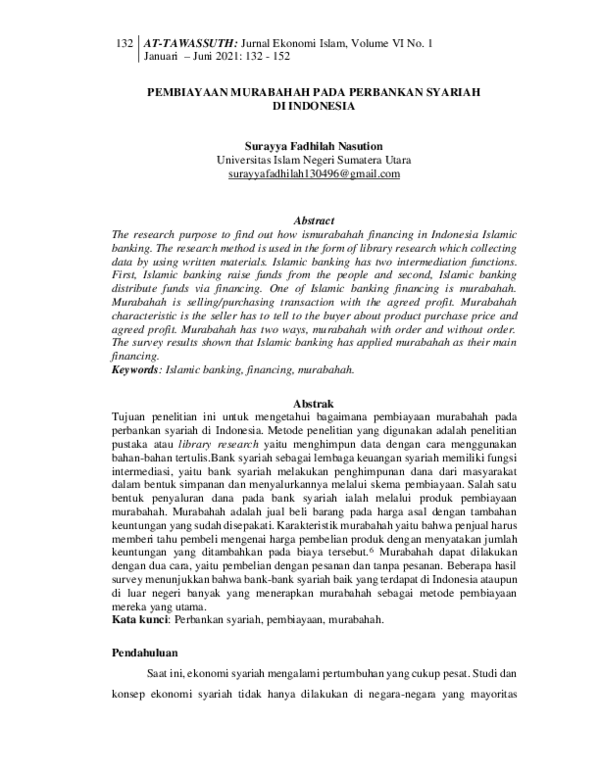(PDF) Pembiayaan Murabahah Pada Perbankan Syariah di Indonesia