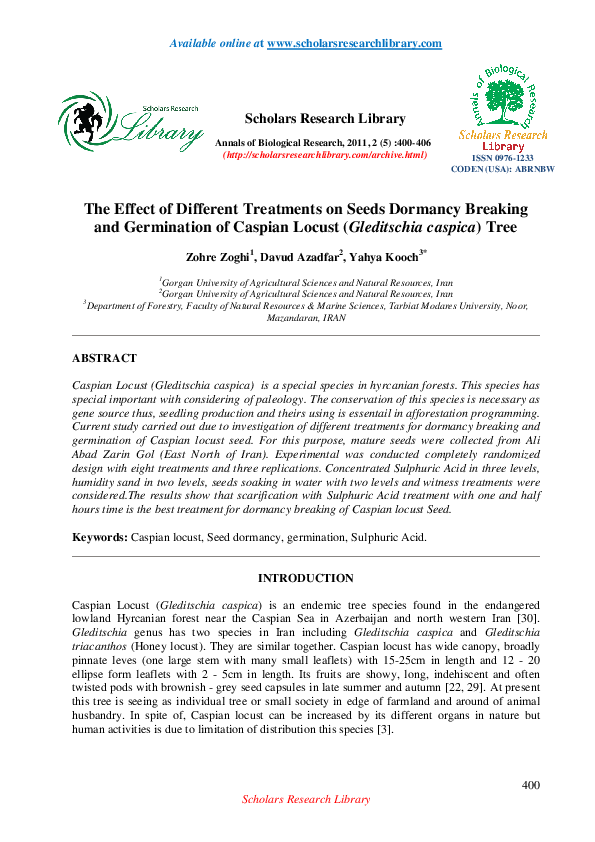 (PDF) The Effect of Different Treatments on Seeds Dormancy Breaking and ...