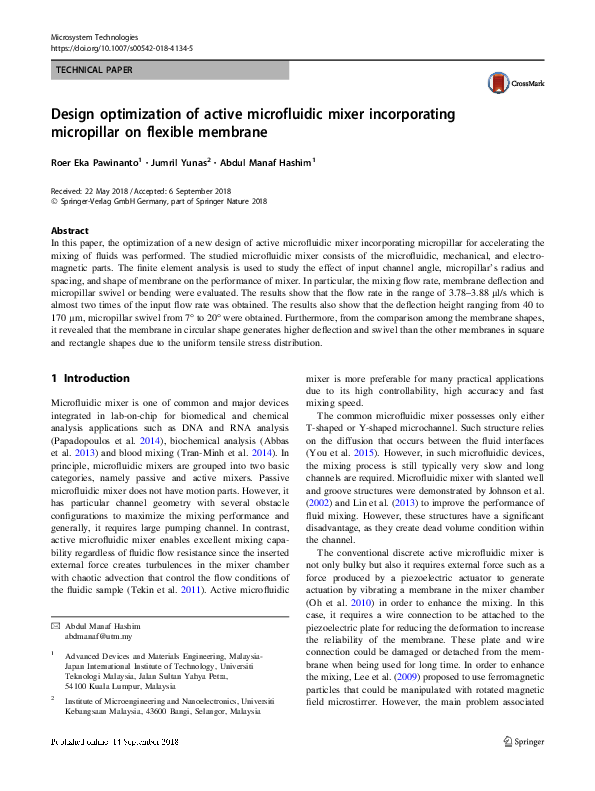 (PDF) Design optimization of active microfluidic mixer incorporating ...