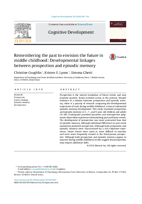 (PDF) Remembering the past to envision the future in middle childhood ...