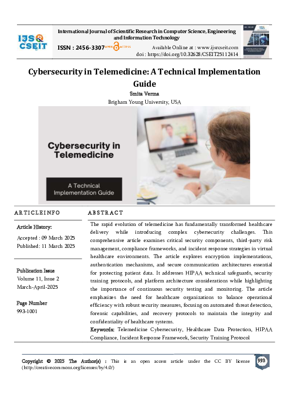 (PDF) Cybersecurity in Telemedicine: A Technical Implementation Guide