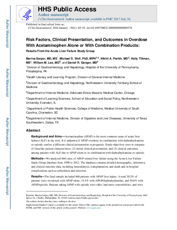 (PDF) Risk Factors, Clinical Presentation, and Outcomes in Overdose ...