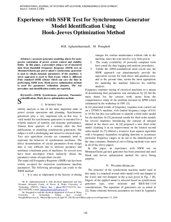 (PDF) Method experience with SSFR test for synchronous generator model ...