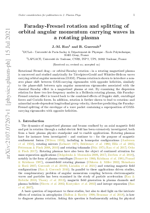 (PDF) Faraday–Fresnel rotation and splitting of orbital angular momentum carrying waves in a ...