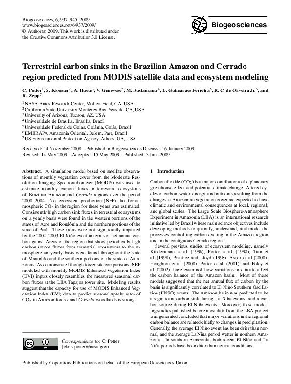 (PDF) Terrestrial carbon sinks in the Brazilian Amazon and Cerrado ...