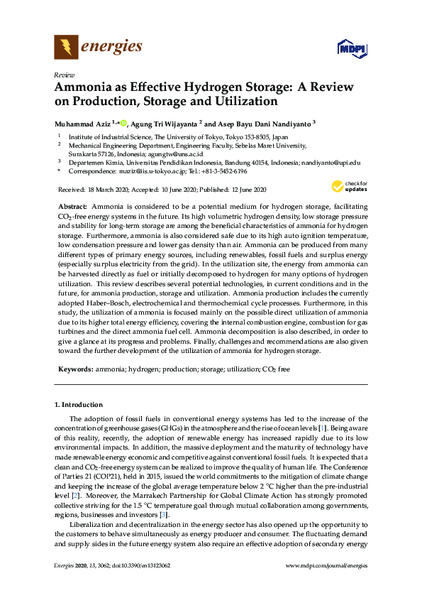 (PDF) Ammonia as Effective Hydrogen Storage: A Review on Production ...