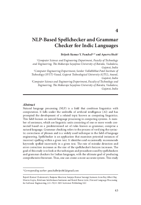 (PDF) NLP-Based Spellchecker and Grammar Checker for Indic Languages