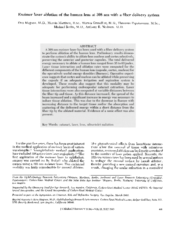 (PDF) Excimer laser ablation of the human lens at 308 nm with a fiber ...