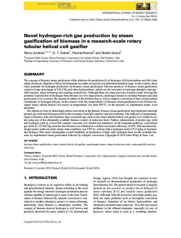 (PDF) Novel hydrogen-rich gas production by steam gasification of biomass in a research-scale ...